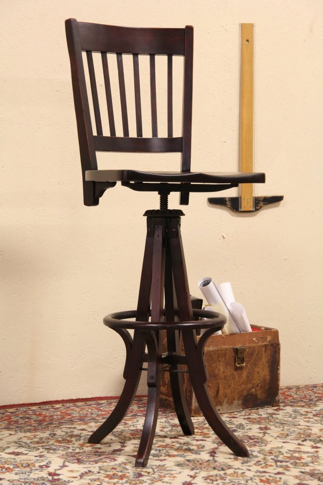 Swivel Adjustable Drafting or Architect Stool, 1915 Antique