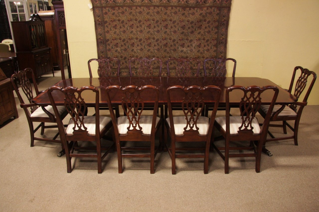 Traditional Mahogany Dining Set with 10 Chairs