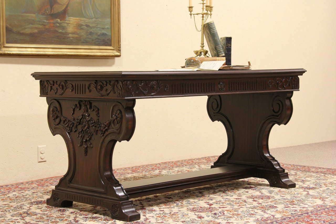 Renaissance Carved Writing Desk or Library Table
