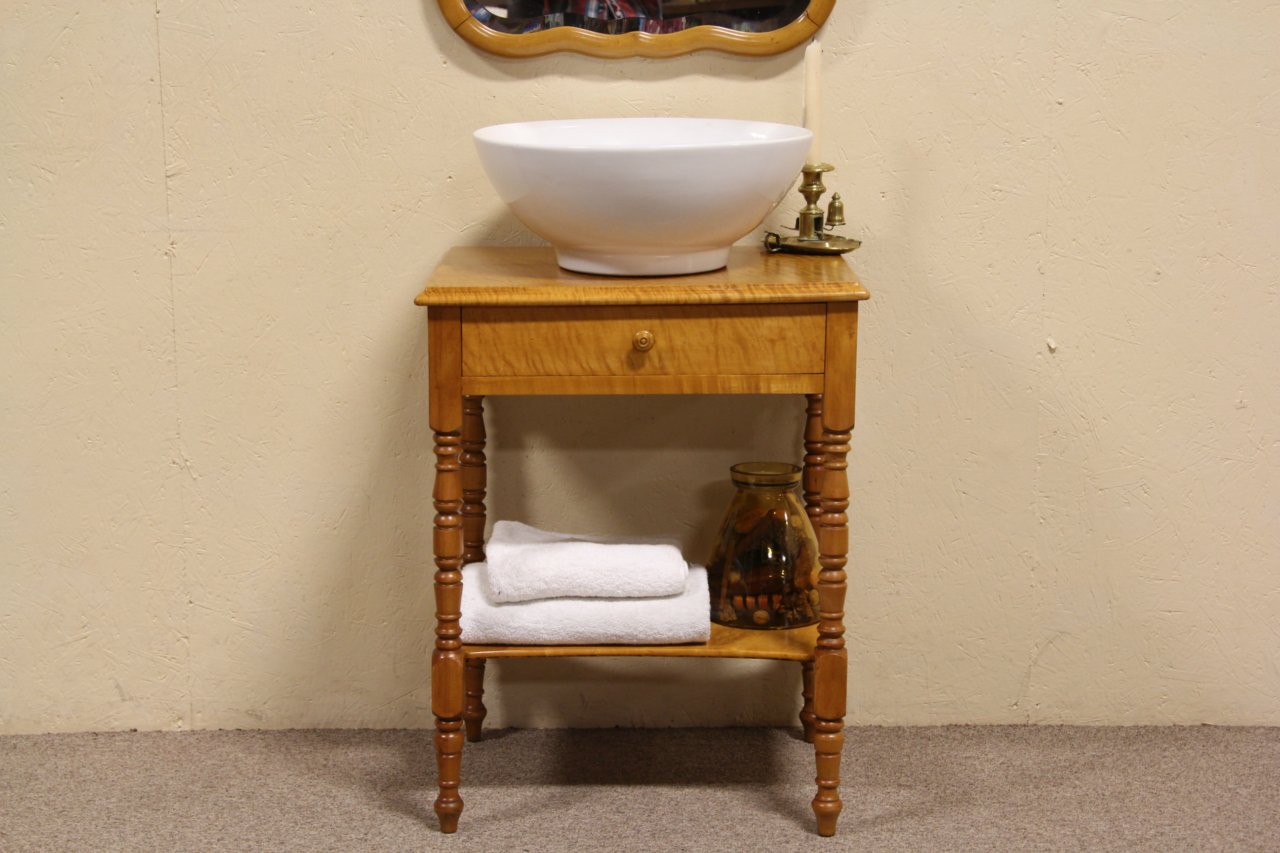 Curly Tiger Maple Nightstand, Lamp Table or Sink Vanity