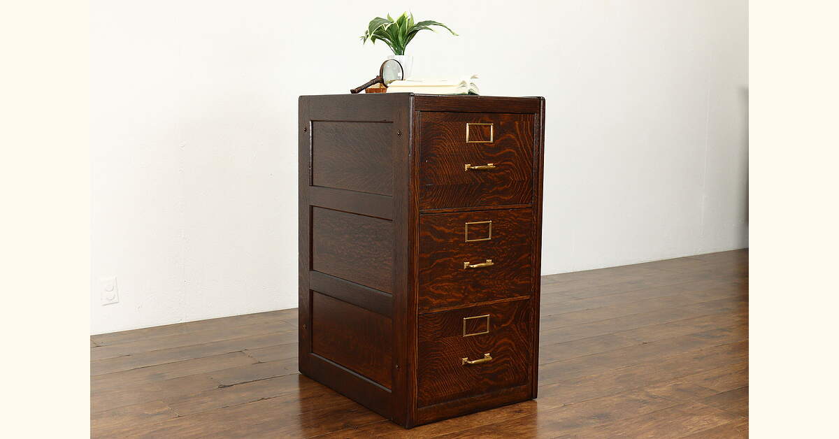 Oak Craftsman Antique 3 Drawer Office File Cabinet, Yawman NY