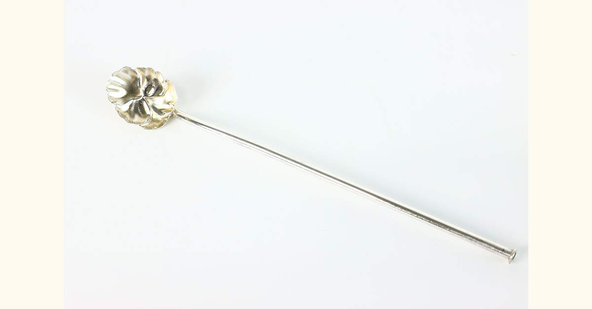 Leaf Shaped Antique Silverplate Ice Tea or Soda Straw & Spoon