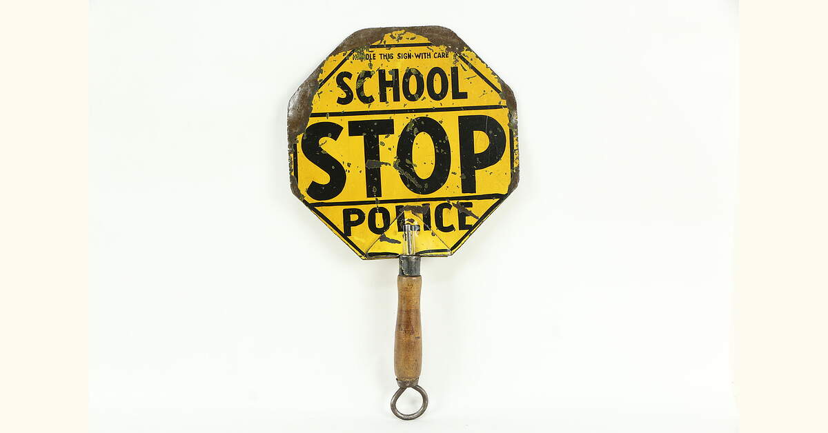 School Stop Sign, Antique Police Traffic Hand Held Sign