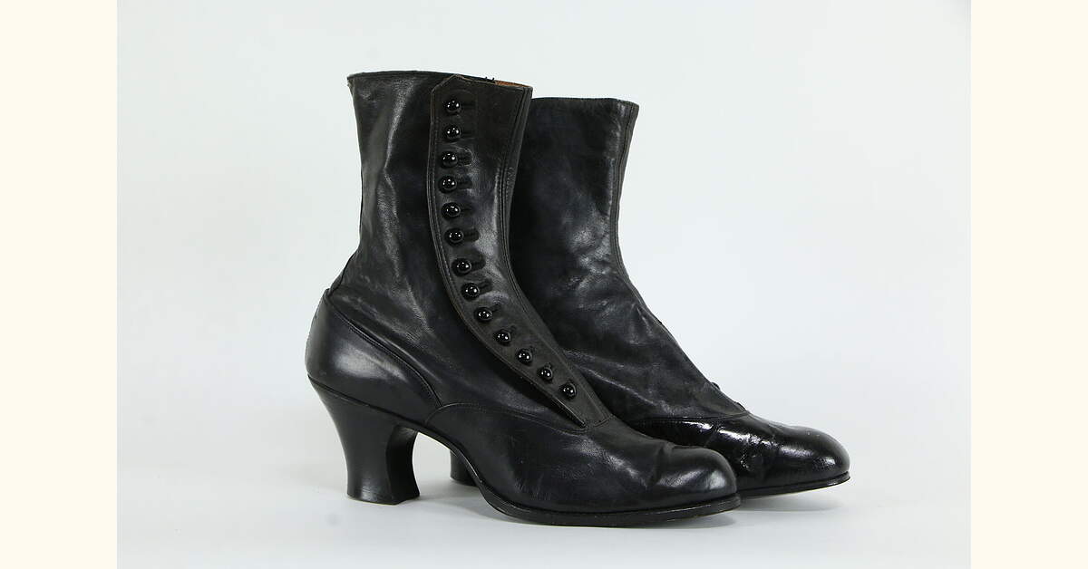 Pair of Ladies Antique High Button Shoes, Never Worn