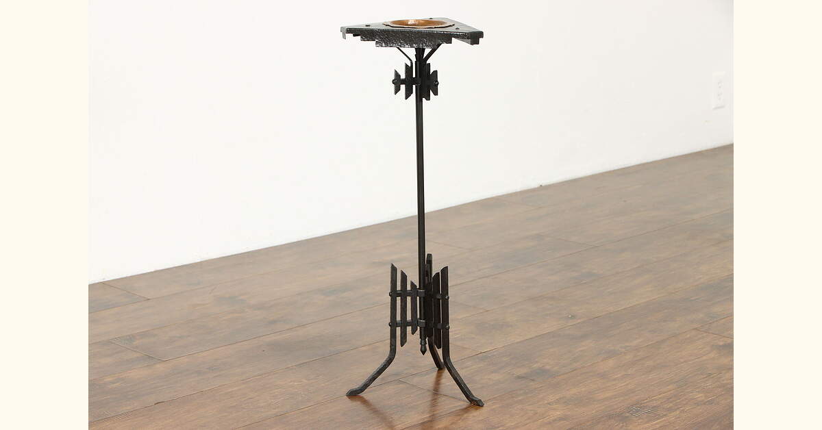 Arts & Crafts Iron and Copper Mission Smoking Stand, Joe Clancy 1942