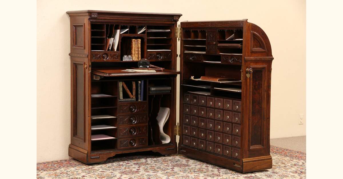 Moore Victorian Antique Quot Office Queen Walnut Cabinet Desk, Pat. 1882