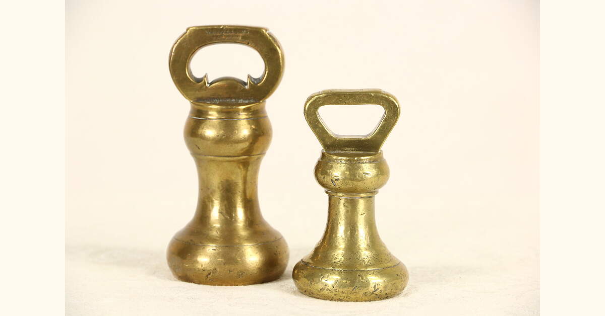 Two Victorian Antique Brass Scale Weights, 2 & 4 Lb., Signed Parnall & Sons