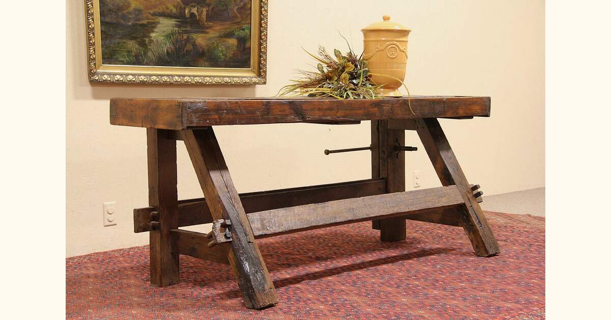 Rustic 1890's Country Pine Carpenter Workbench
