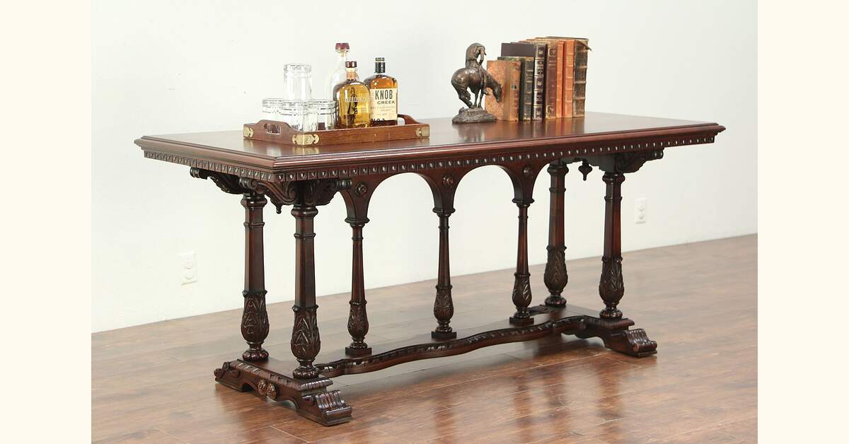 Renaissance Carved Antique Hall Console, Library or Sofa Table