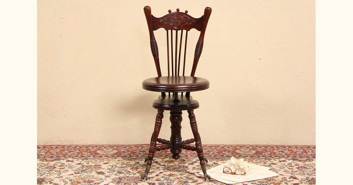 Victorian 1895 Antique Swivel Adjustable Piano or Organ Stool