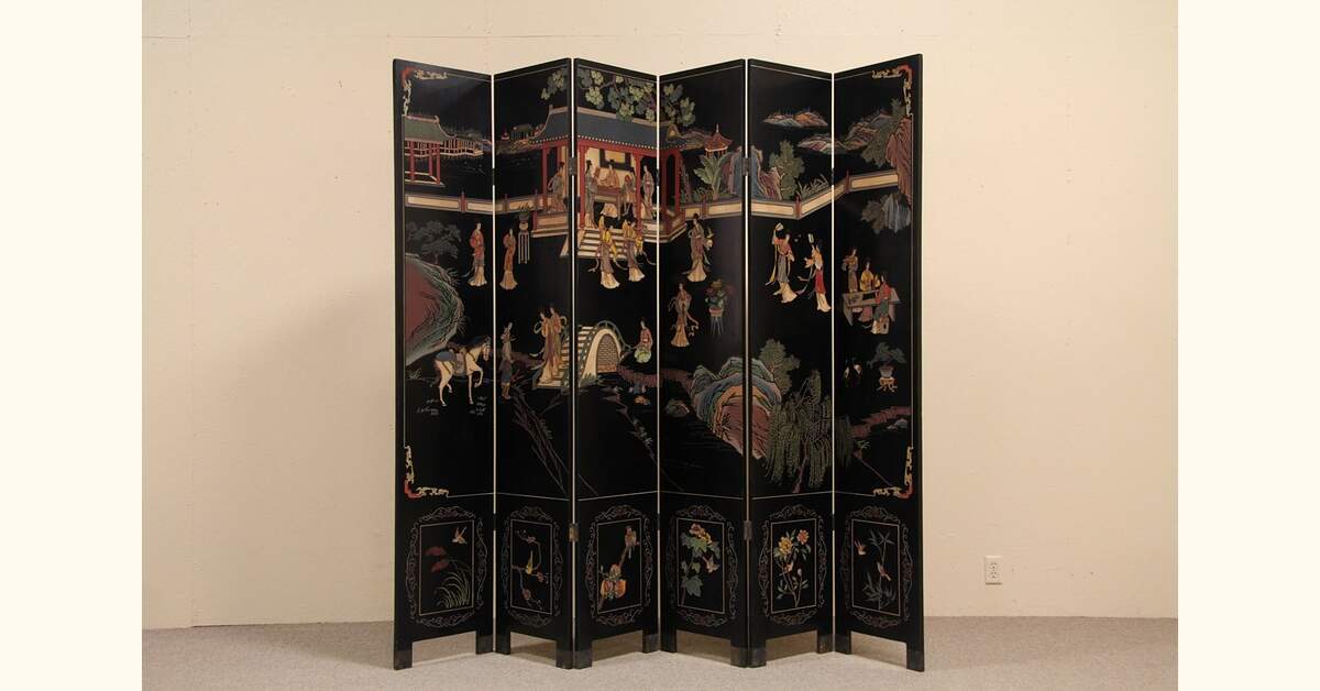 Chinese 6 Panel Hand Painted Coromandel Screen