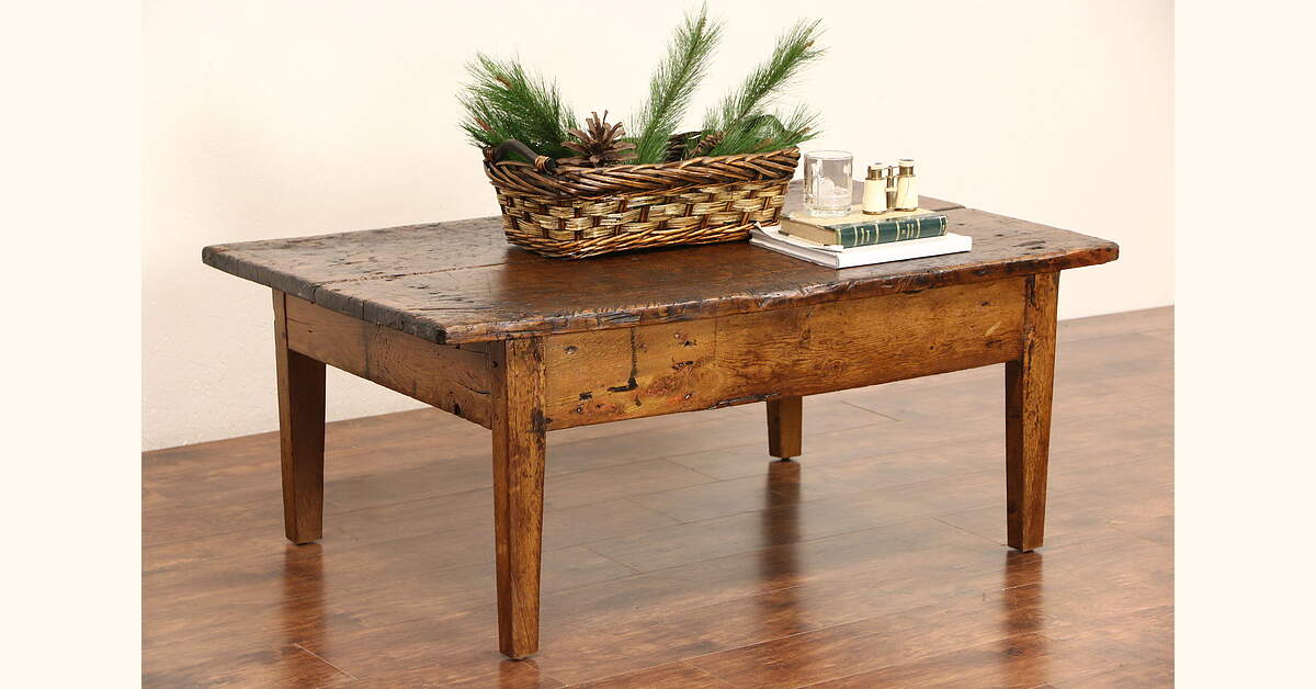 Rustic Primitive Chestnut Coffee Table from 1860's Antique Tall Table