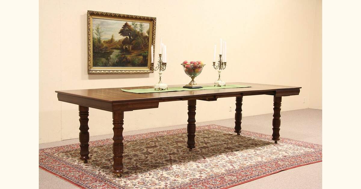 Square Oak 1900 Antique Dining Table, Extends 9 1/2'
