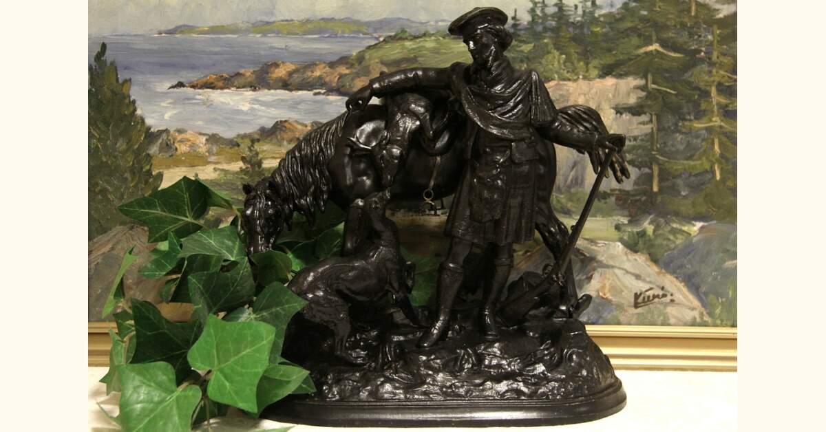 Renaissance Hunter & Horse Antique 1890 Statue