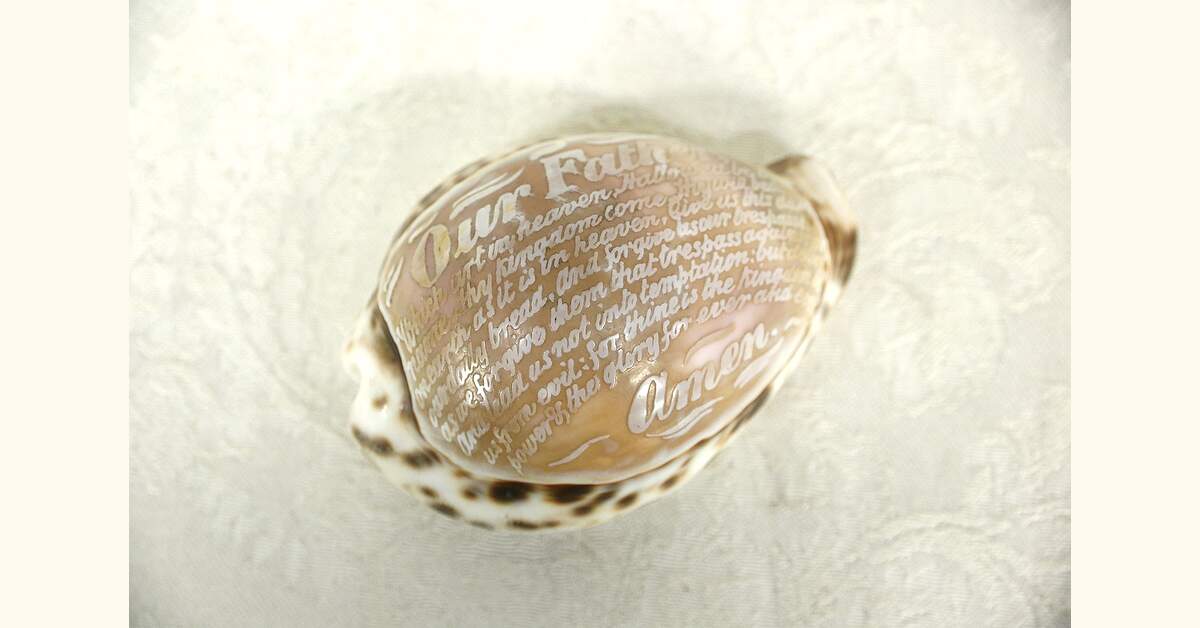 Cowrie Sea Shell Carved with the Lord's Prayer