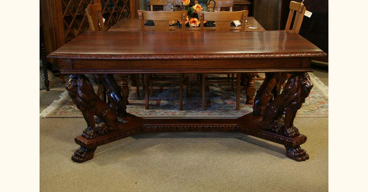 Writing Desk, Library Table, Lion Figures Paw Feet