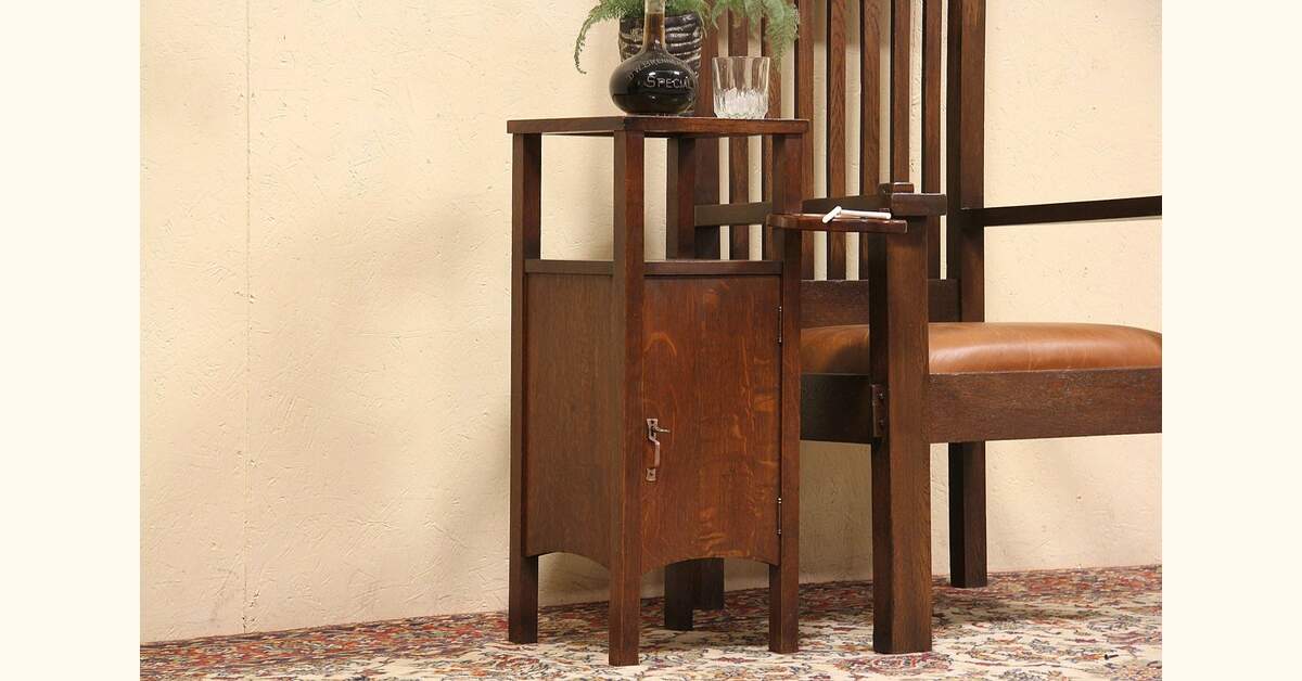 Arts & Crafts Mission Oak 1905 Signed Smoking Stand