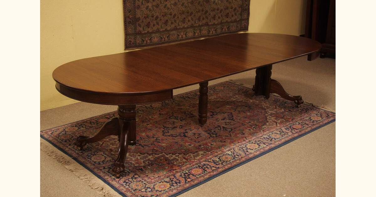 Round 4' Oak Dining Table, Claw Feet 10' Long