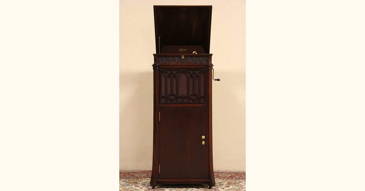 Edison C250 Diamond Disc Mahogany Antique Phonograph & Records