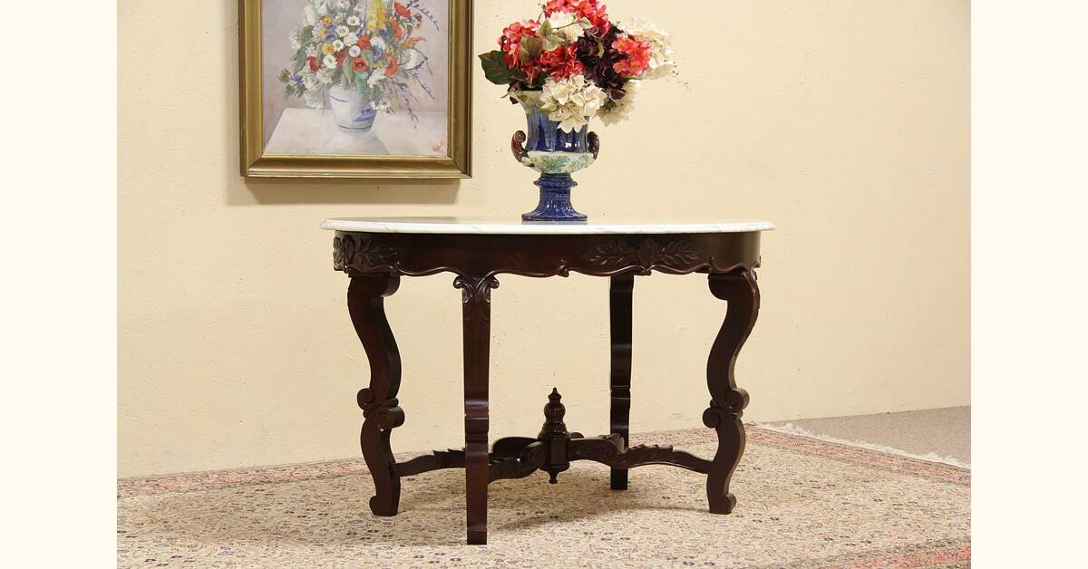 Victorian Oval Marble 1860 Parlor Lamp Table