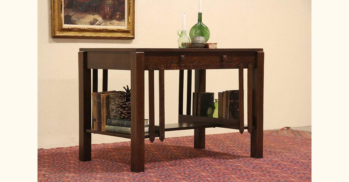 Arts & Crafts Mission Oak Wis. Writing Desk, Library Table
