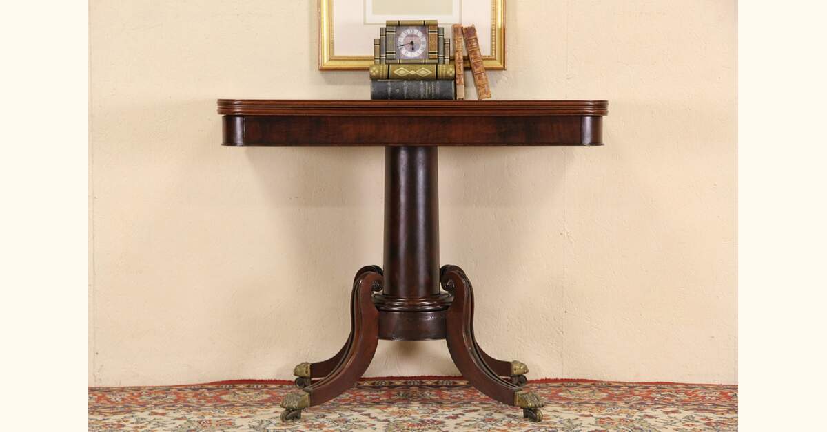 English Regency 1840's Antique Mahogany Flip Top Console or Game Table