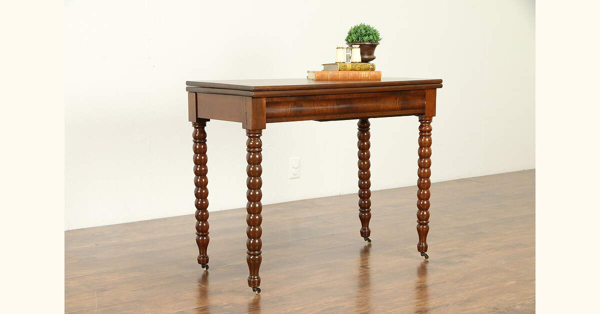 Victorian Antique Walnut Hall Console Flips Open to Game Table