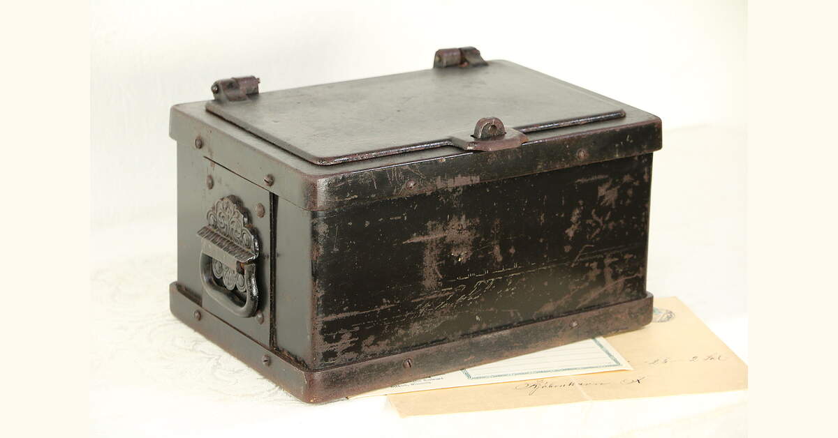 Victorian 1850's Antique Iron Railroad Strong Box, Treasure Chest or Safe