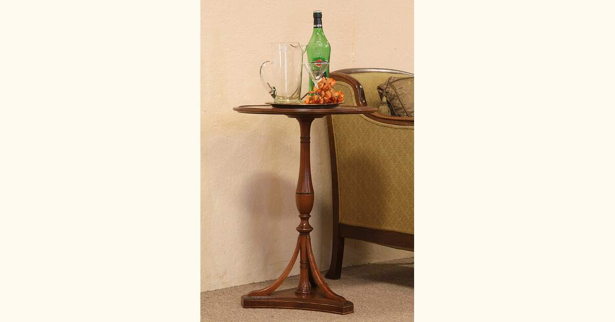 Round Antique Chairside Wine Table