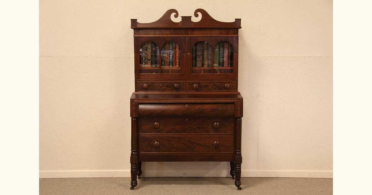 Empire - Sheraton 1825 Secretary Desk & Bookcase