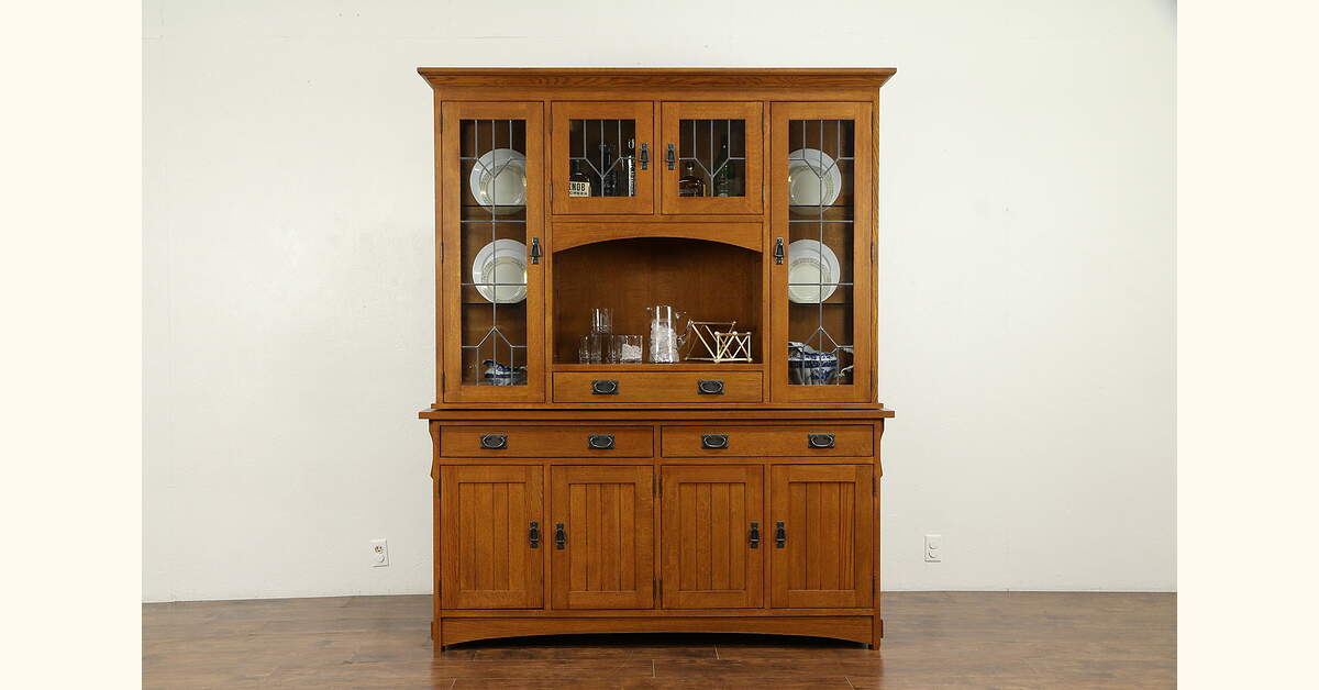 Craftsman Style Sideboard & China Cabinet, Leaded Glass, Penns Creek