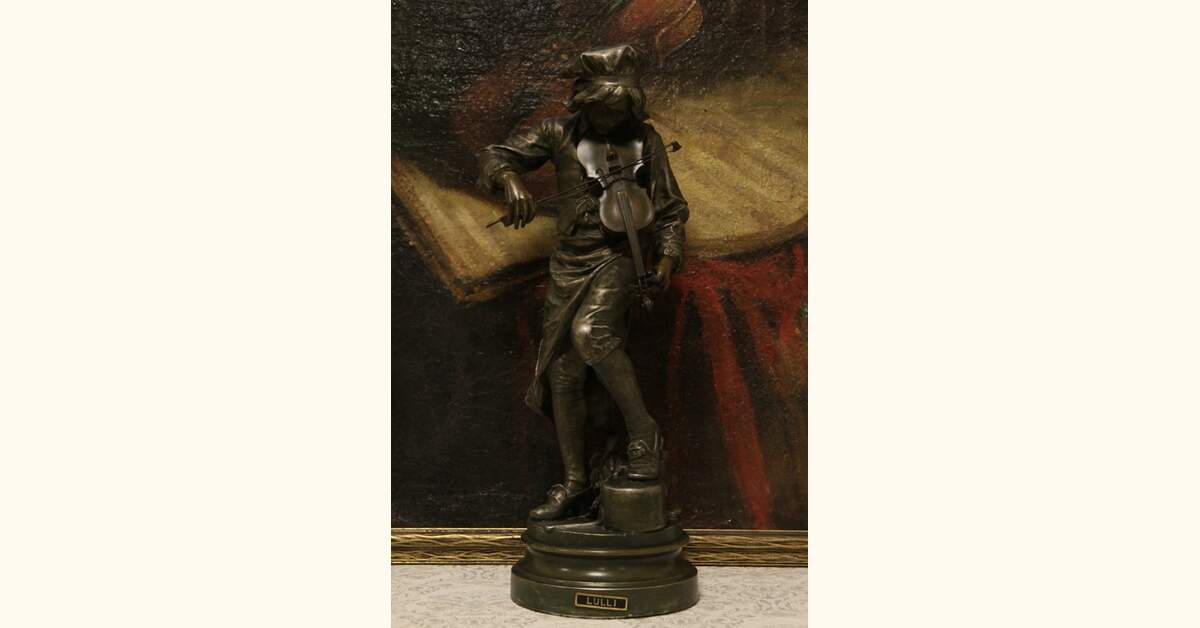 Lulli or Lully & Violin Statue Antique French 1900 Sculpture