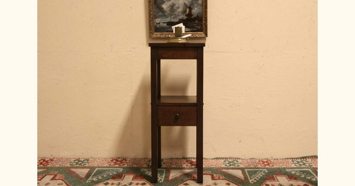 Arts & Crafts Mission Oak Smoking Stand, Brass Ashtray