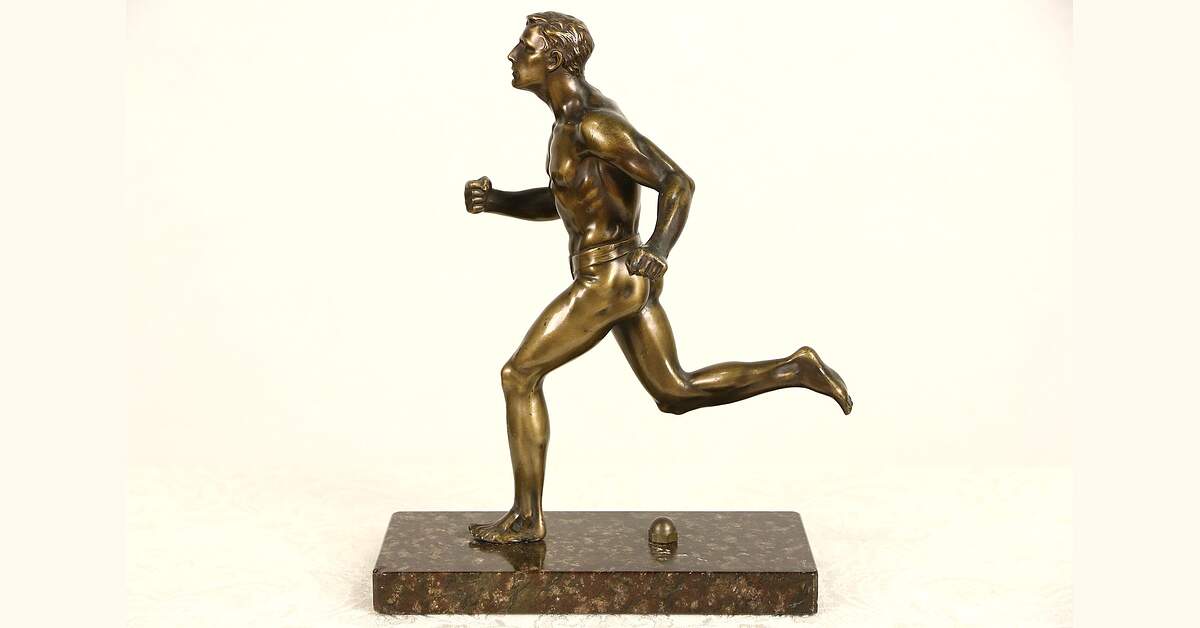 Bronze 1920's Sculpture of a Runner, Marble Base