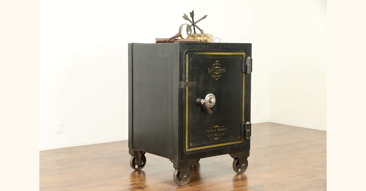 Victorian Antique Iron Safe, Original Paint, Diebold of Ohio
