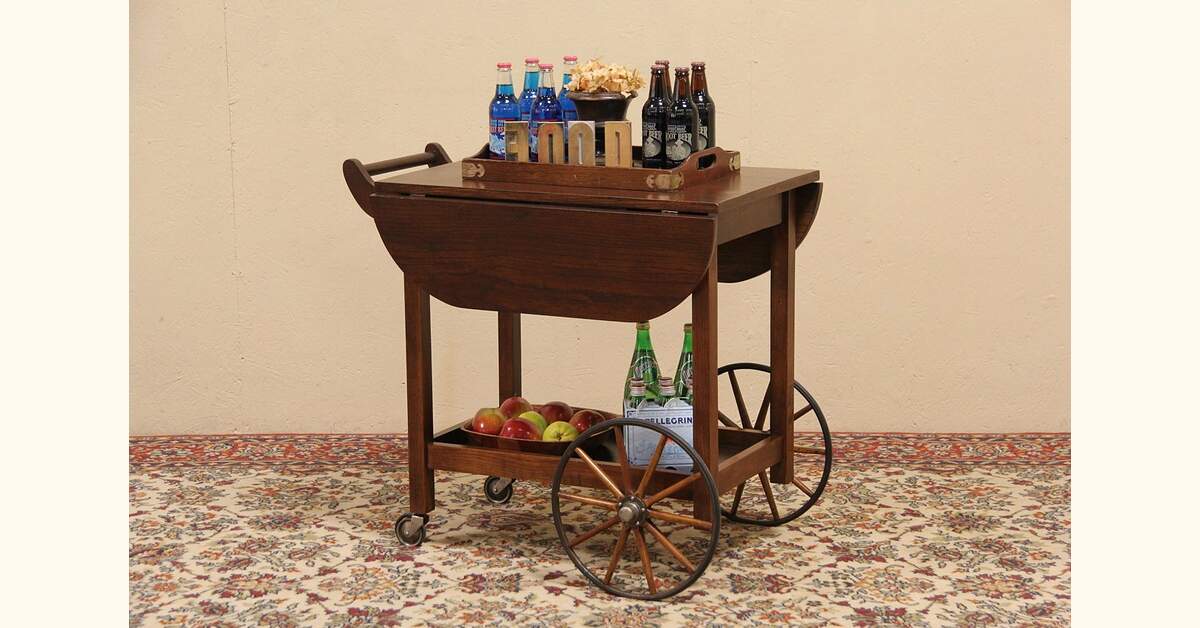 Arts & Crafts Mission Oak Tea or Dessert Cart, Beverage Trolley