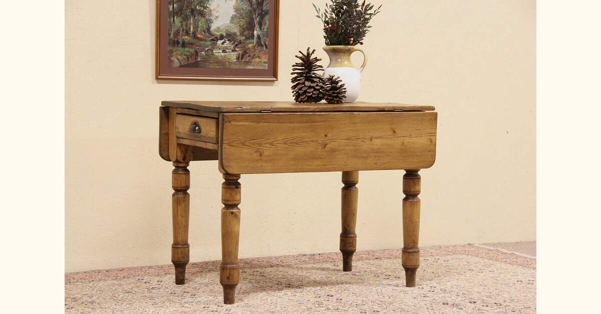 English Country Pine 1860 Antique Breakfast Dropleaf Dining or Console ...