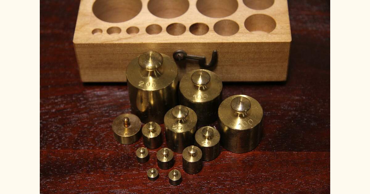 Set of 12 Metric Brass Scale Weights & Case