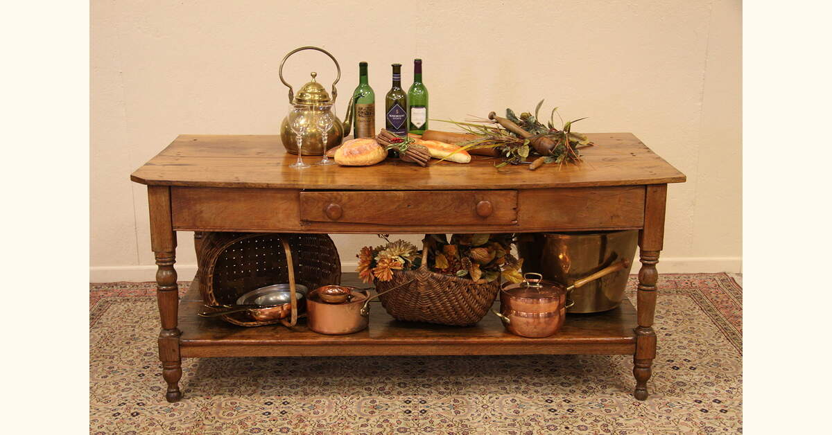 Country Antique Rustic Serving or Work Table