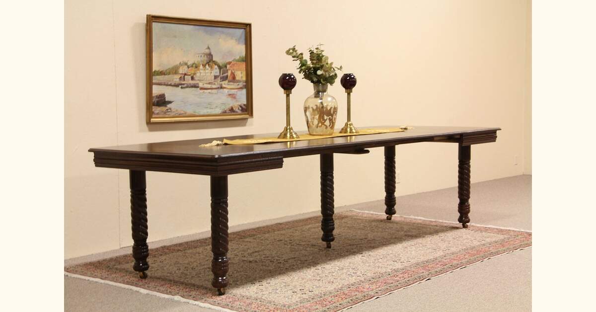 Square Oak 1900 Antique Dining Table Extends 9' 7"