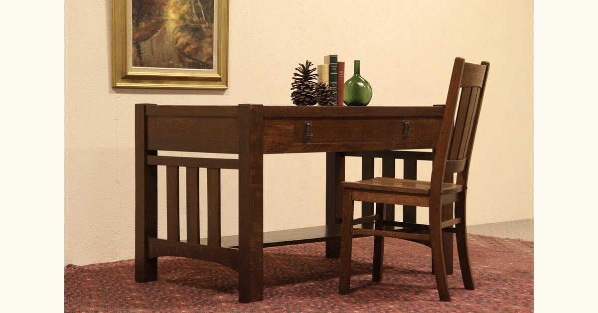 Library Table Arts & Crafts Mission Oak Writing Desk