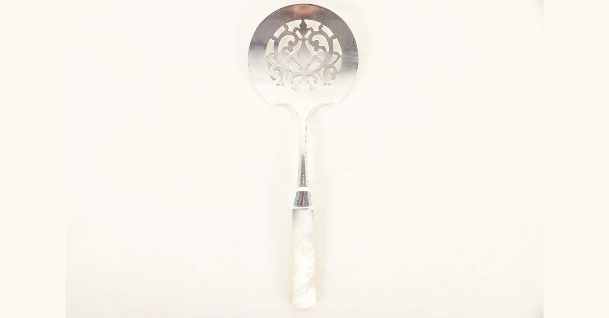 Pearl Handle Slotted Serving Spoon, Sterling Silver Shank