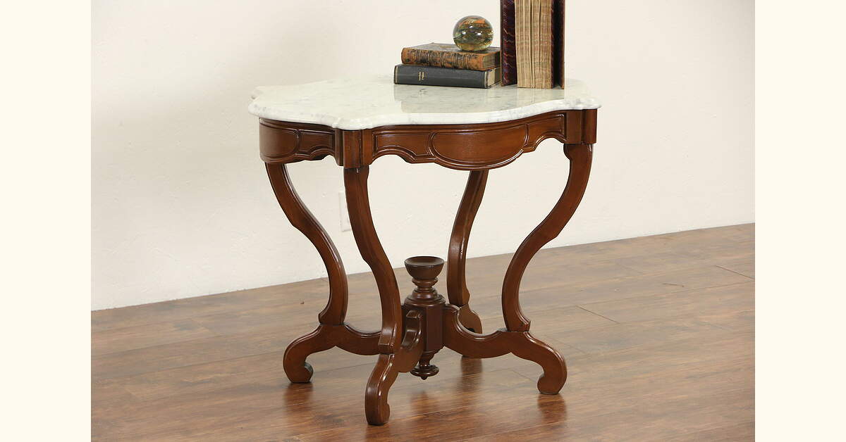 Victorian 1860's Antique Marble Top Walnut Parlor or Lamp Table