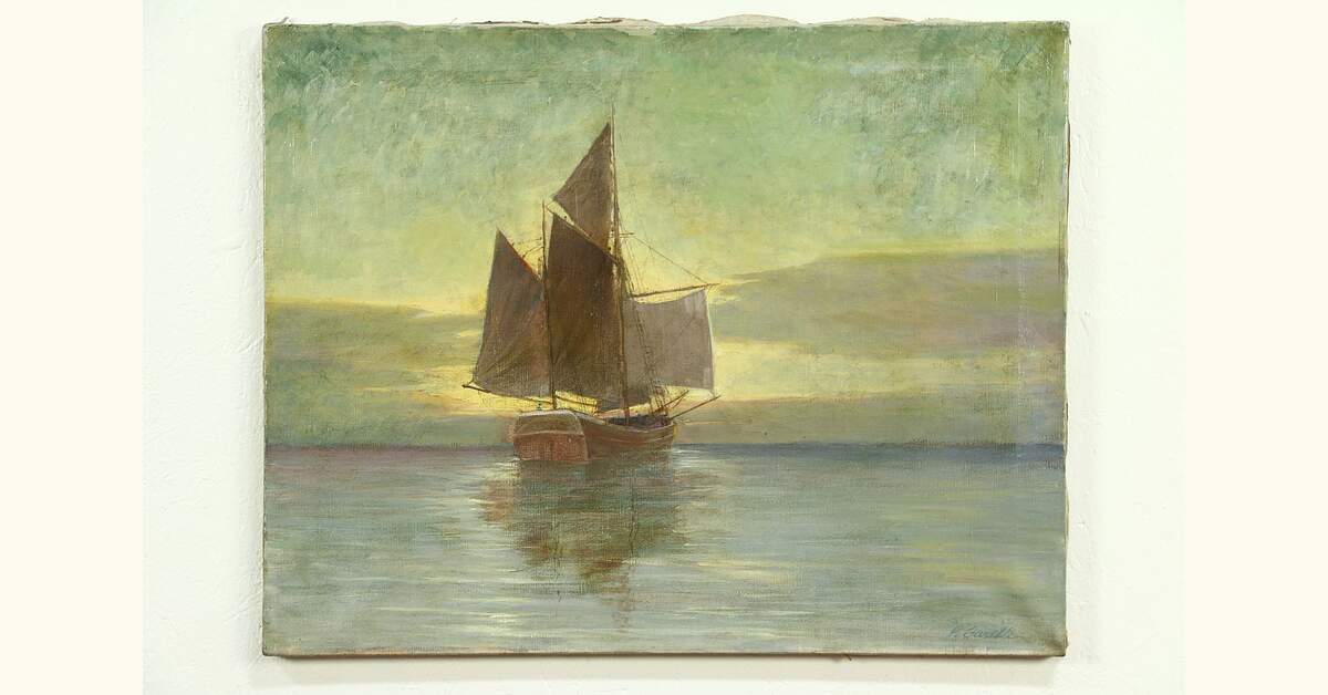 Sailing Ship Original Oil Painting, Unframed, Signed P. Ganelli