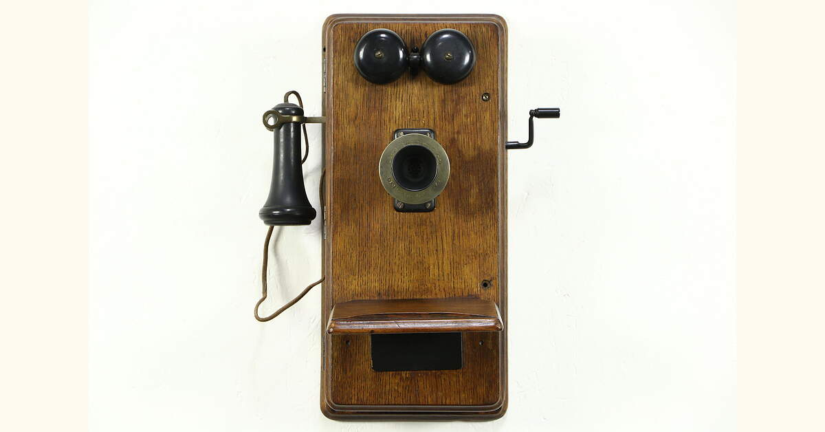Early 1900's Antique Oak Wall Telephone, Signed Leich, Genoa, IL