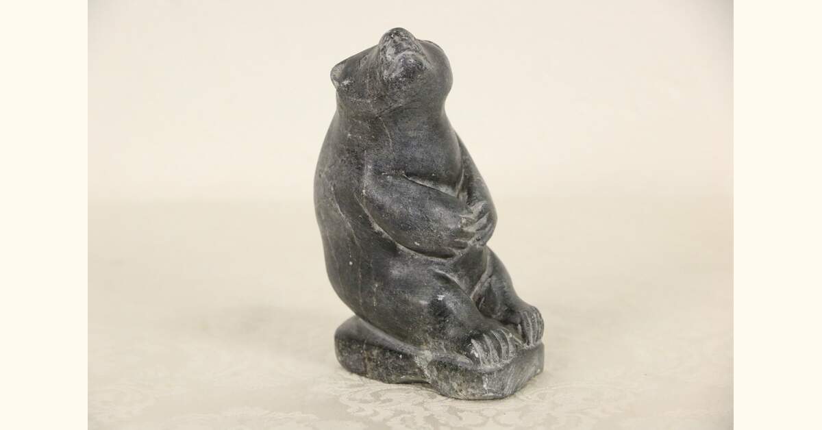 Inuit Hand Carved Soapstone Seated Bear Sculpture