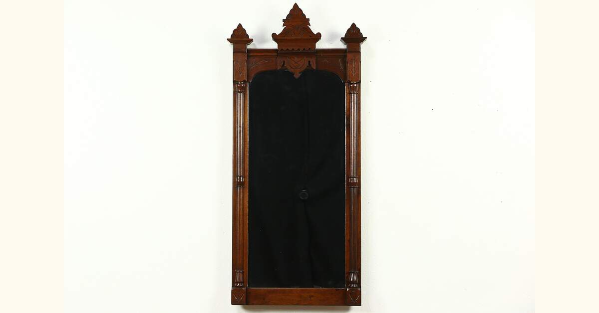 Victorian Eastlake 1880's Antique Carved Walnut Hall Mirror