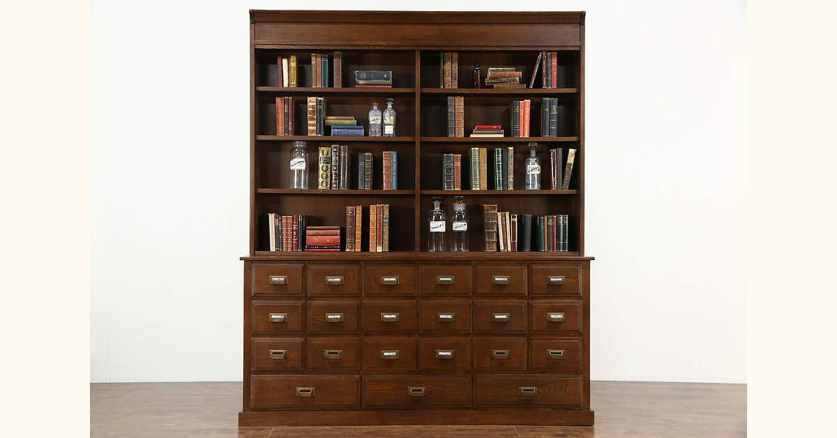 Apothecary Drug Store 1890 Antique Oak Counter, Pantry Cupboard or Bookcase