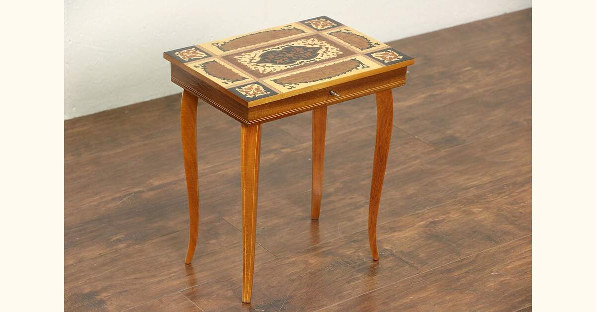 Jewel Chest & Vintage Italian Inlaid Music Box Table