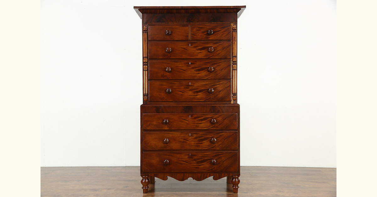 Scottish 1860 Antique Mahogany Highboy or Tall Chest on Chest